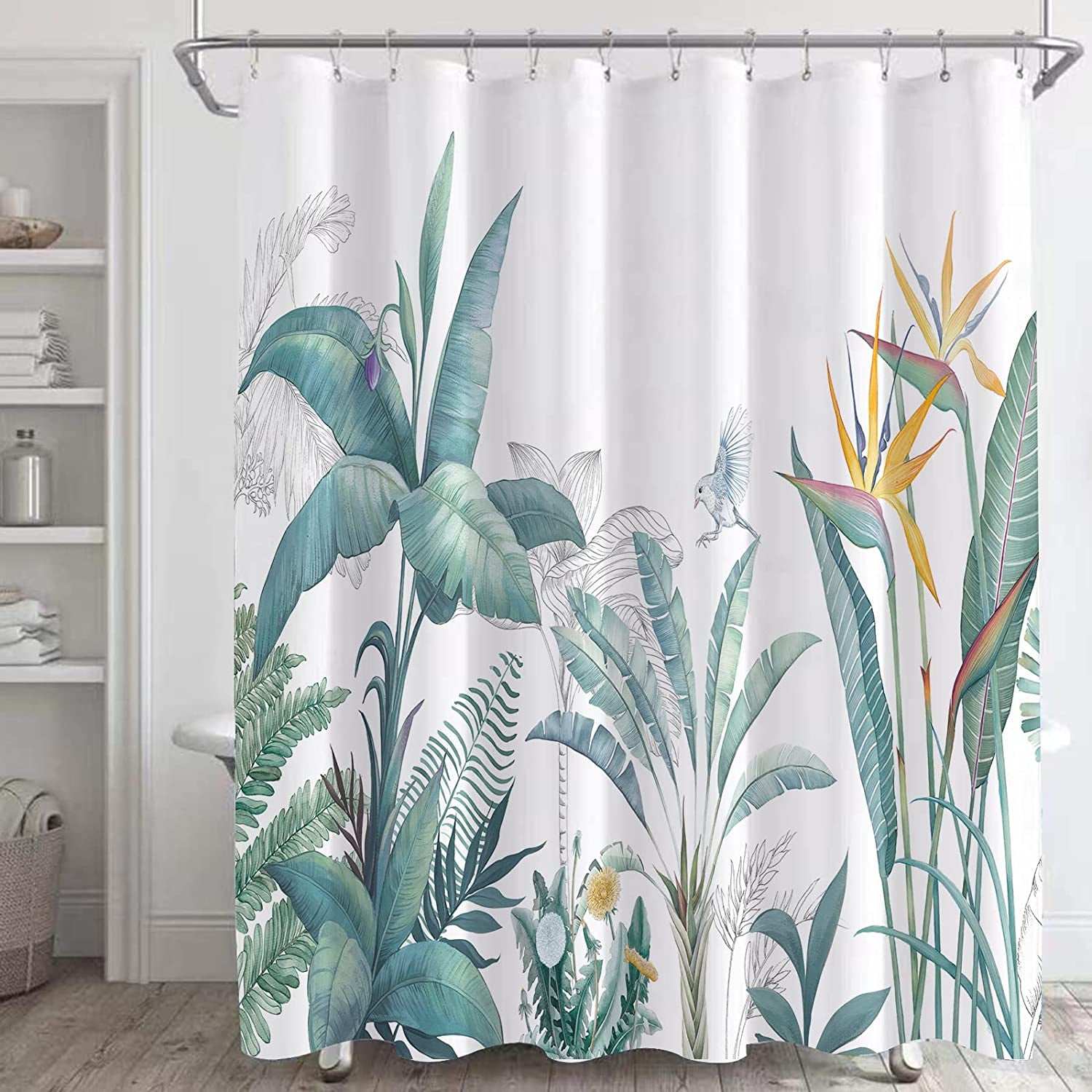 Tropical Leaves Shower Curtain,Green Banana Tree Leaf Shower Curtains ...