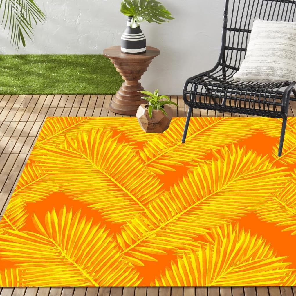 Tropical Leaves Summer Natural Jungle Square Indoor Outdoor Area Rug ...