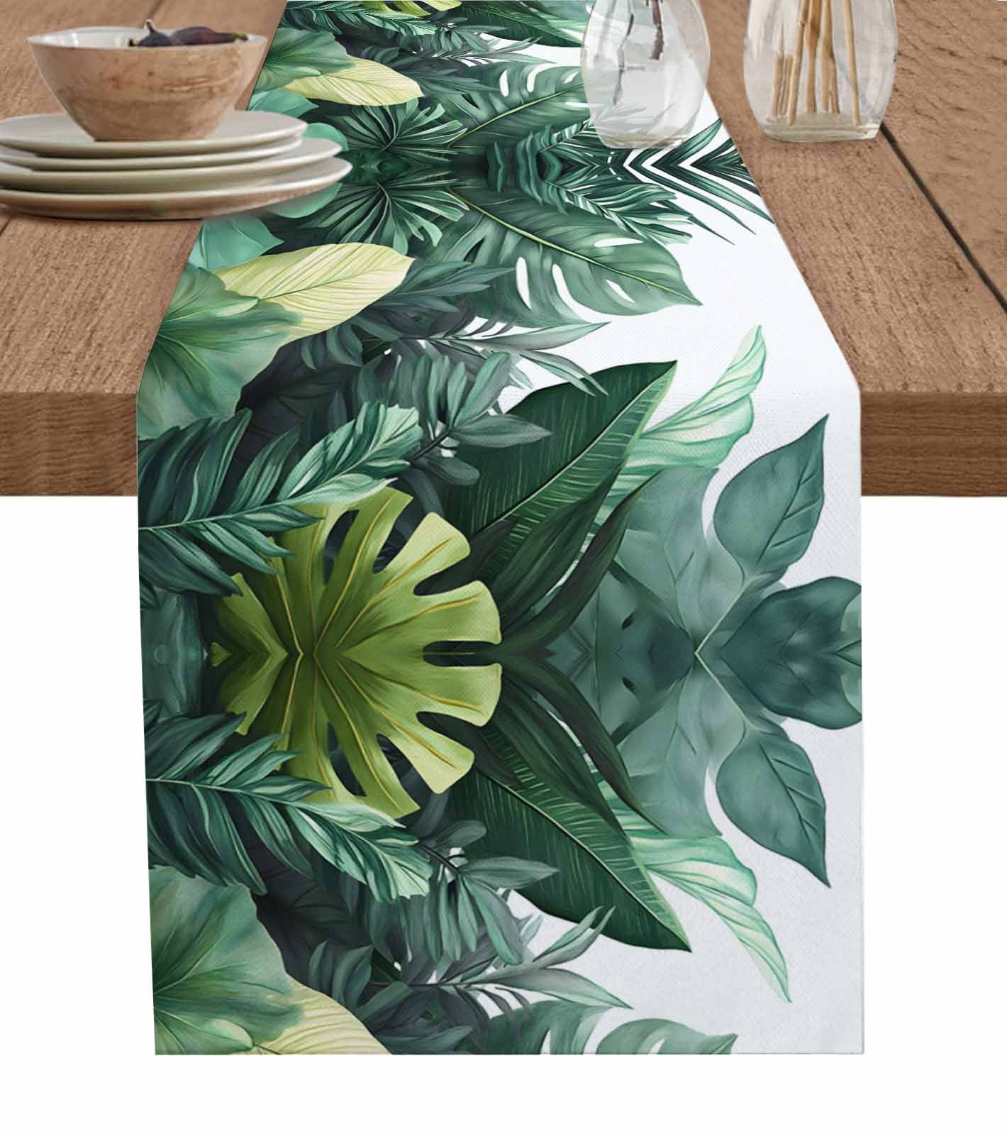 Tropical Leaves Table Runner 72 Inches, Watercolor Summer Botanical ...