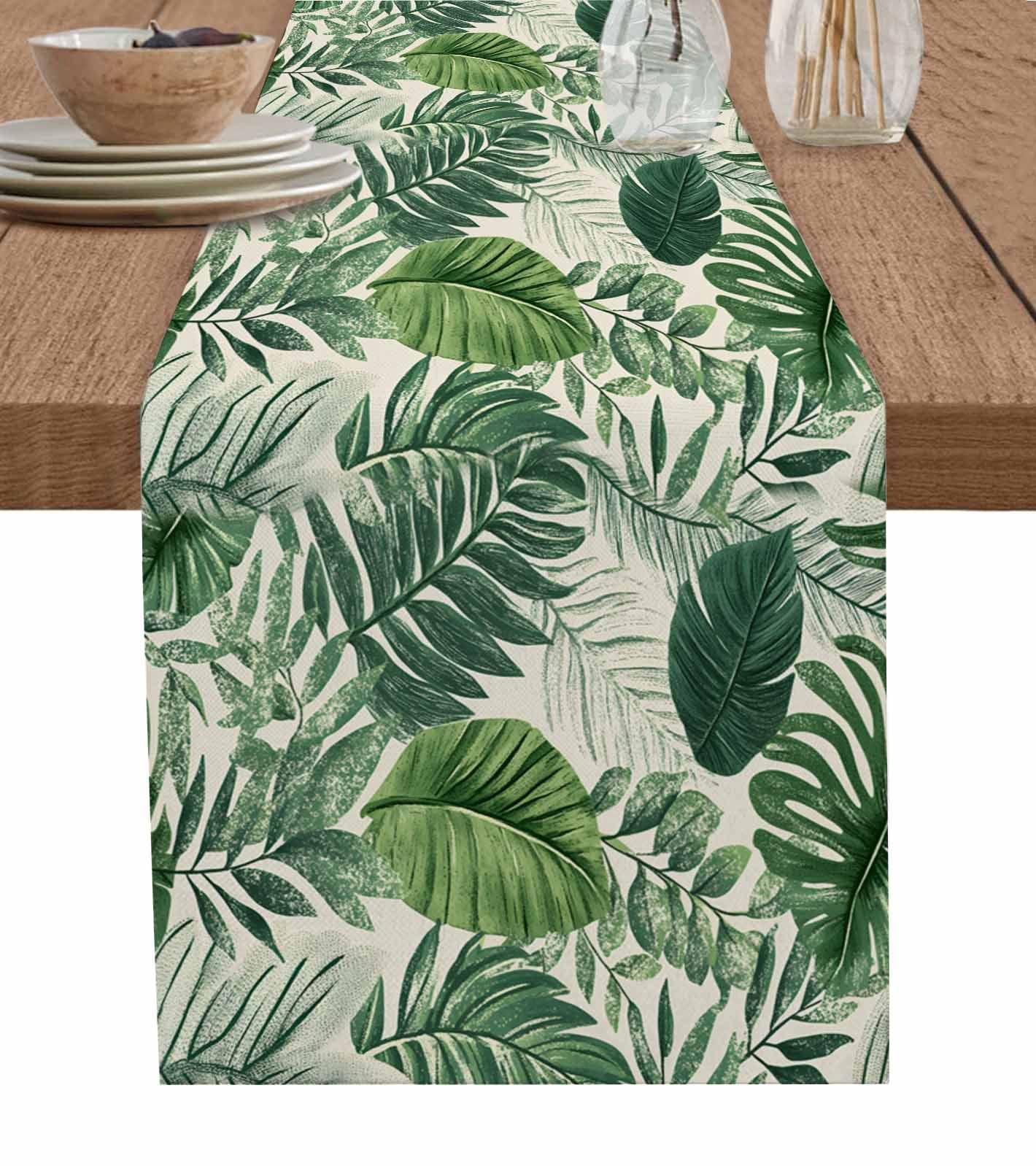 Tropical Leaves Table Runner 90 Inches, Vintage Country Summer Green ...