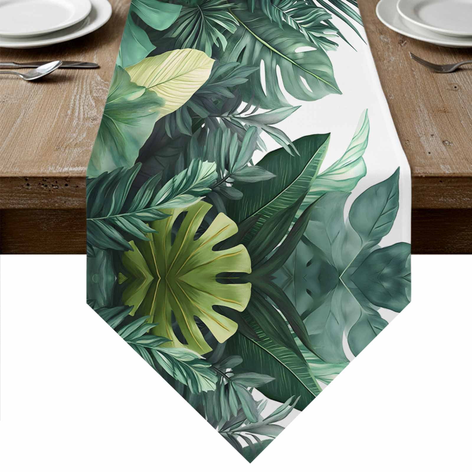 Tropical Leaves Table Runner Linen Burlap Table Runner 72 Inches Long ...