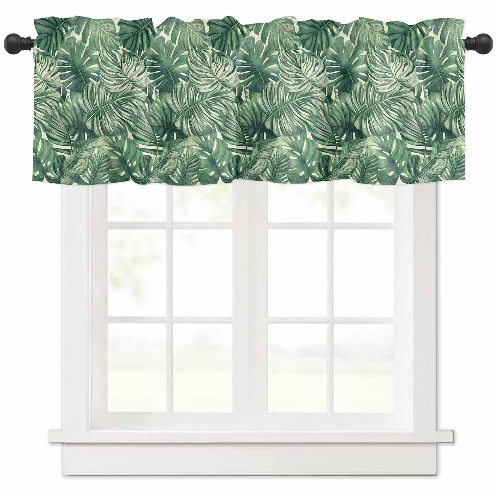 Tropical Leaves Valances for Windows Farmhouse Kitchen Curtains ...