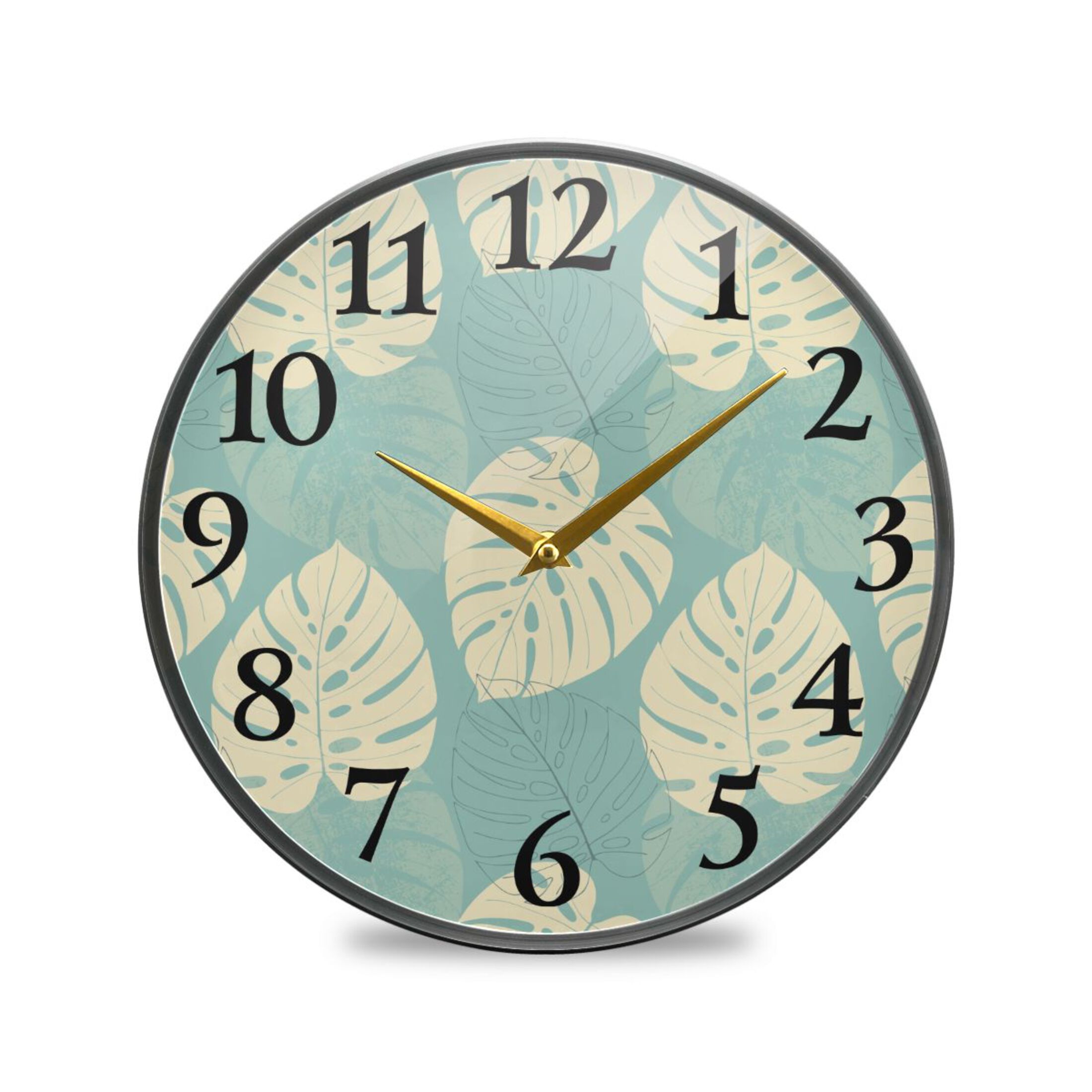 Tropical Leaves Wall Clocks Battery Operated 11.9 Inch Round Clock ...
