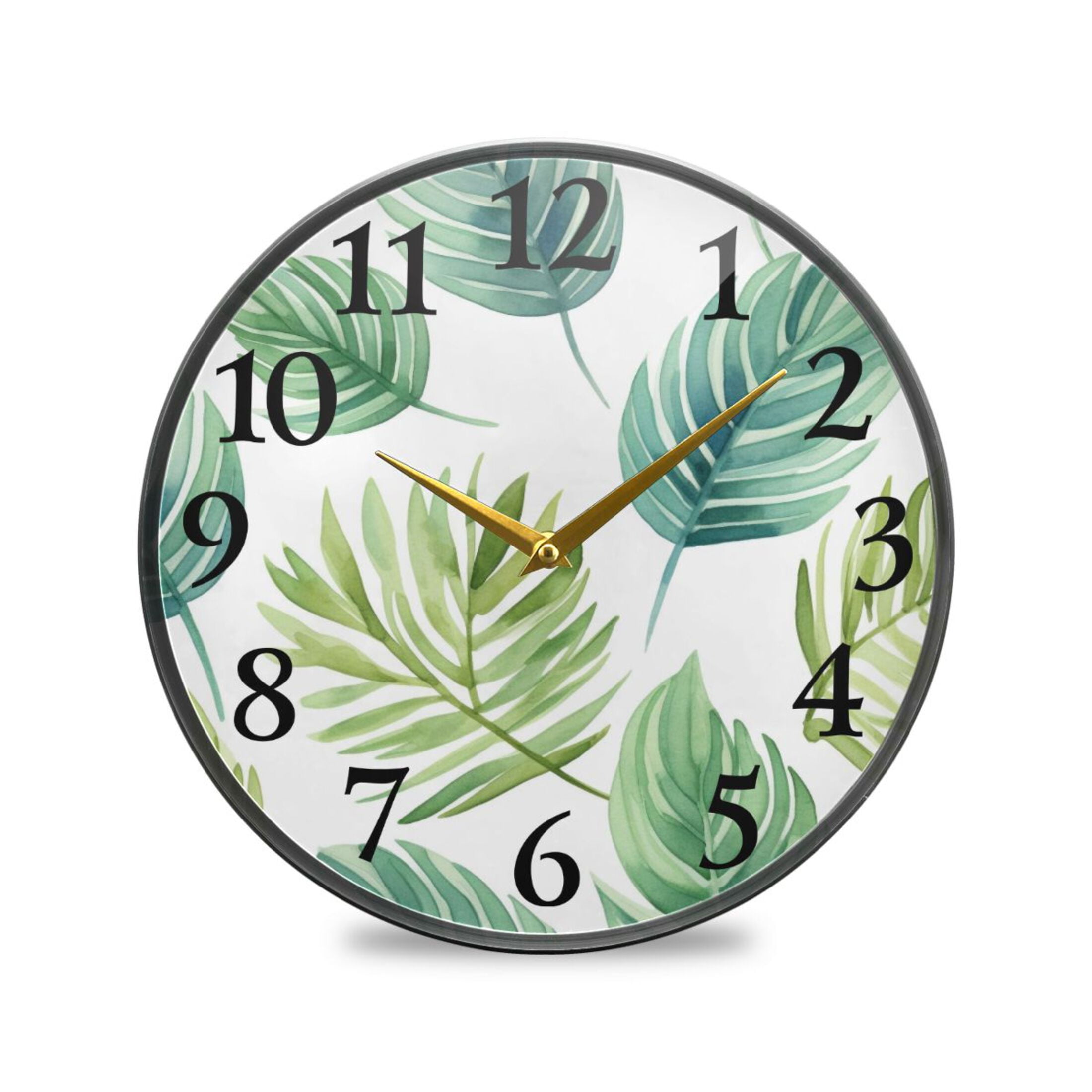 Tropical Leaves Wall Clocks Battery Operated 9.5 Inch Round Clock ...