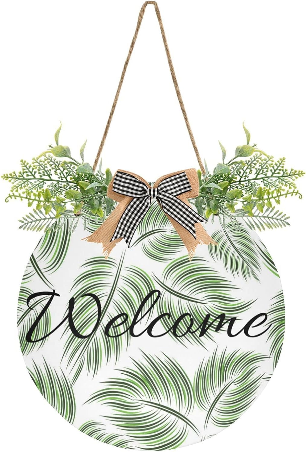 Tropical Leaves Welcome Sign for Front Door, Round Sign Hanging Welcome ...