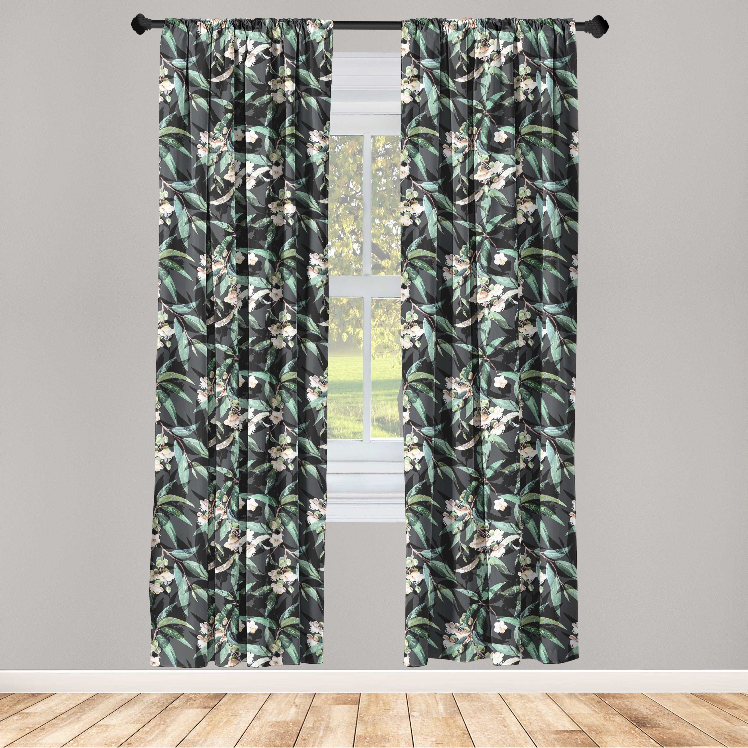 Tropical Leaves Window Curtains, Dreamy Woods Feels Leafy Twigs with ...