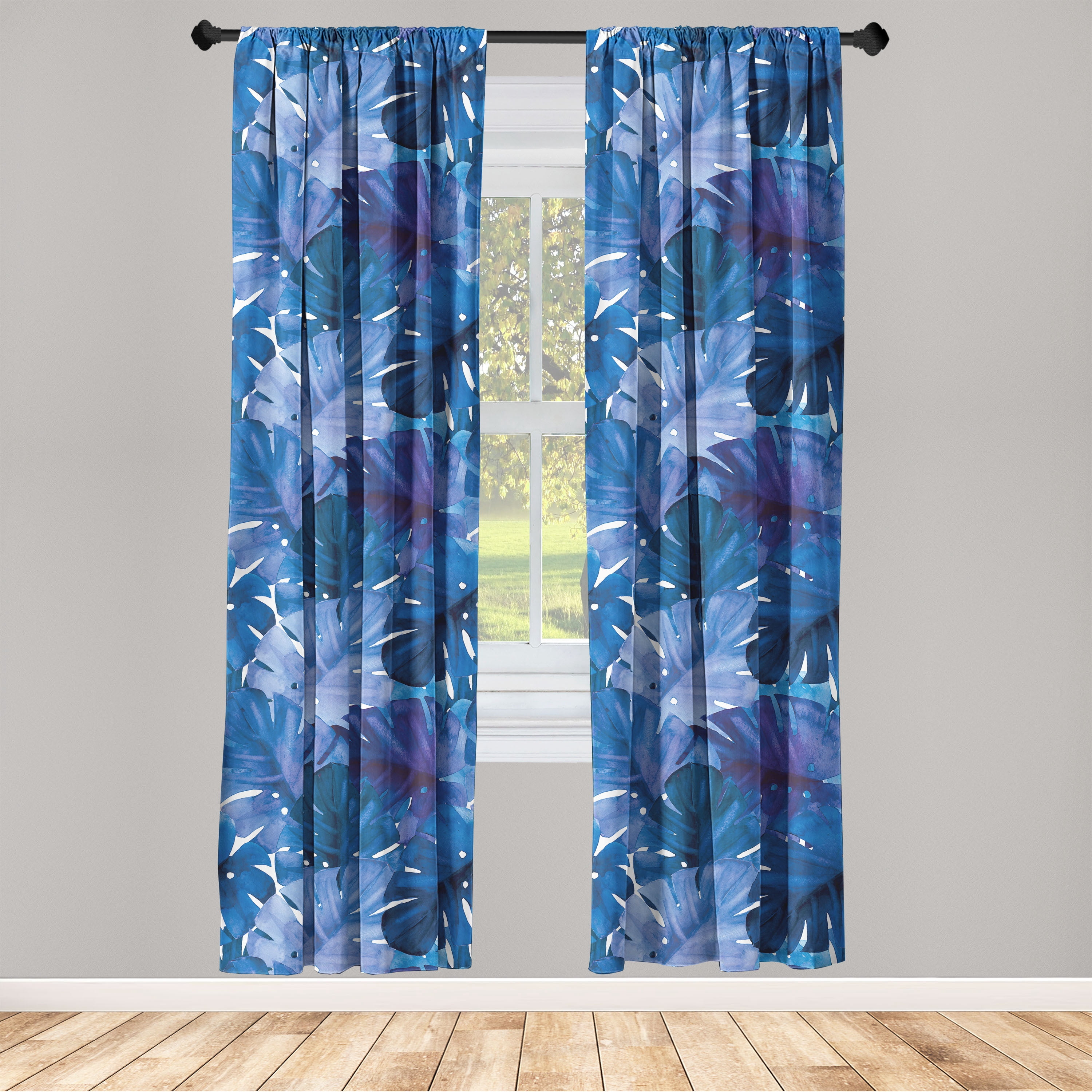 Tropical Leaves Window Curtains, Retro Wave Colors Monstera Palm Tree ...