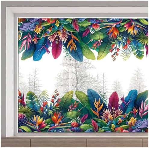 Tropical Leaves Window Stickers Large Summer Colorful Big Leaf Flowers ...