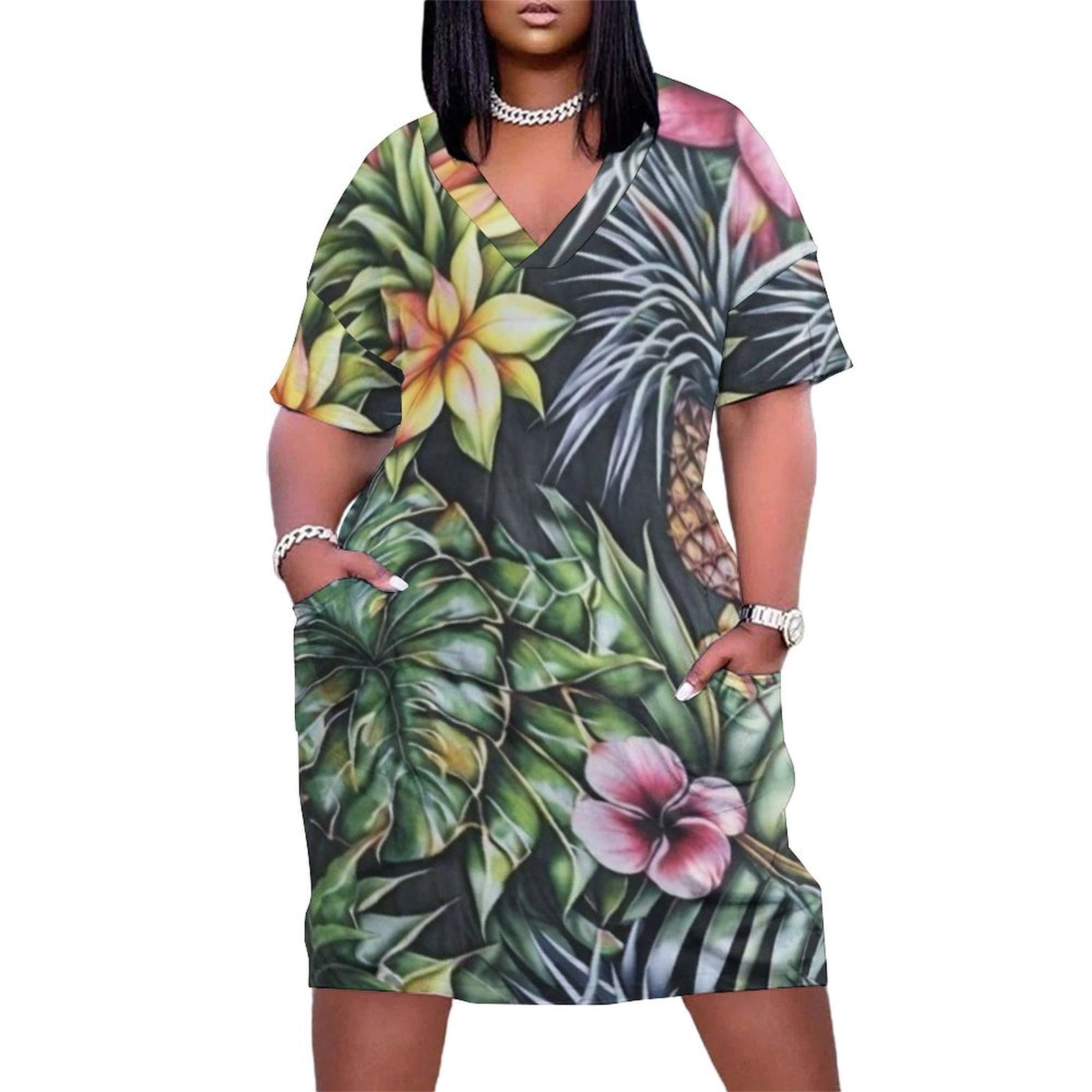 Tropical Leaves Women's Summer Short Sleeve Casual Dresses Party Dress ...