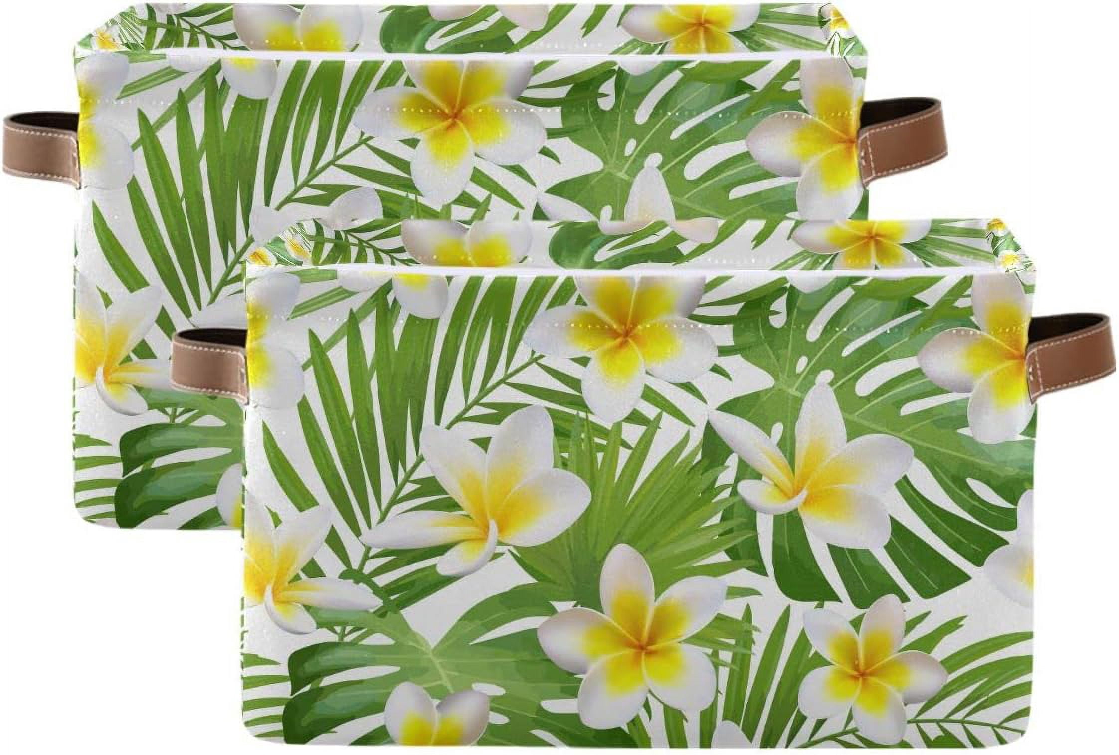 Tropical Leaves and Flowers Square Storage Basket Storage Bins Canvas ...