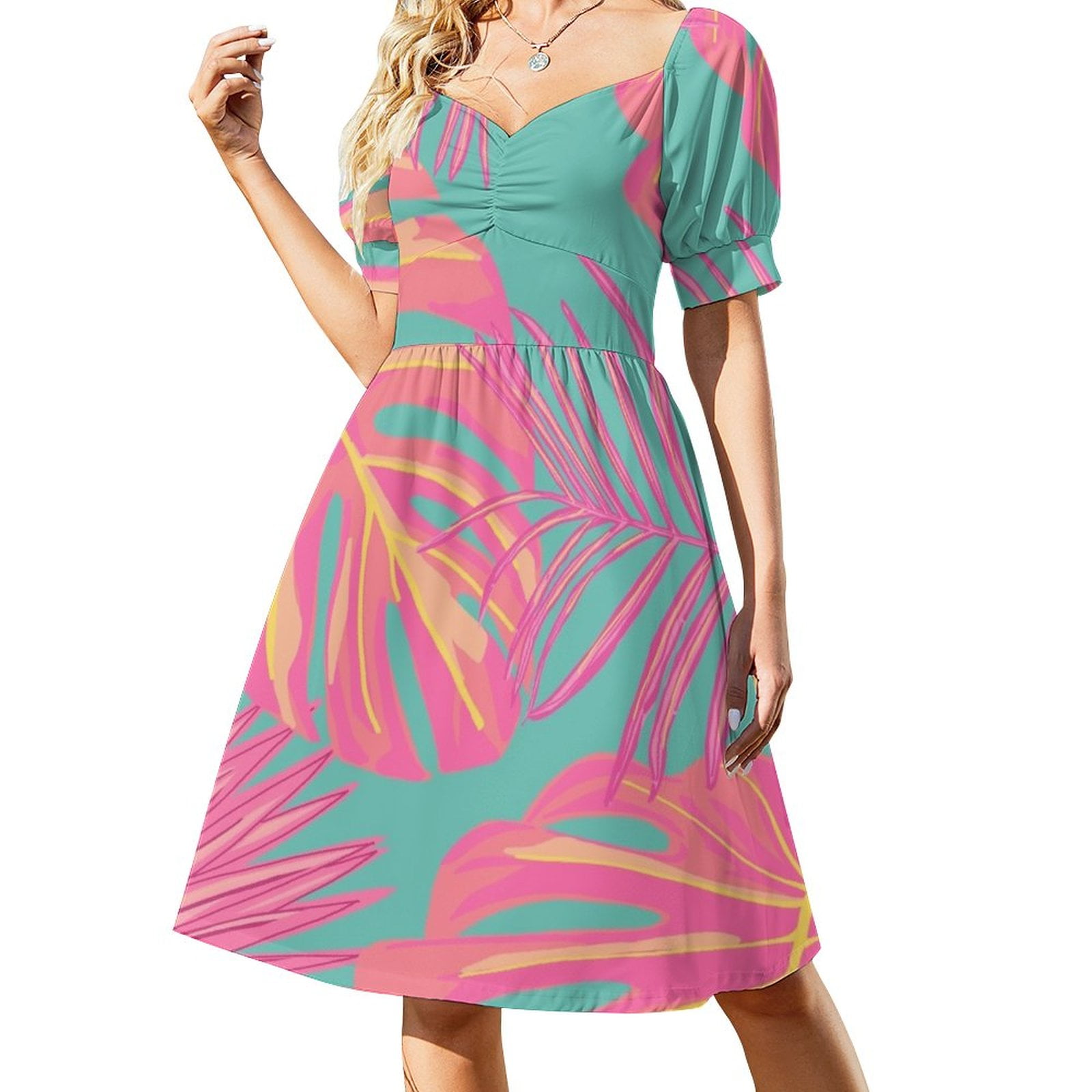 Tropical Leaves in Pink and Turquoise Dress dresses for women 2025 ...