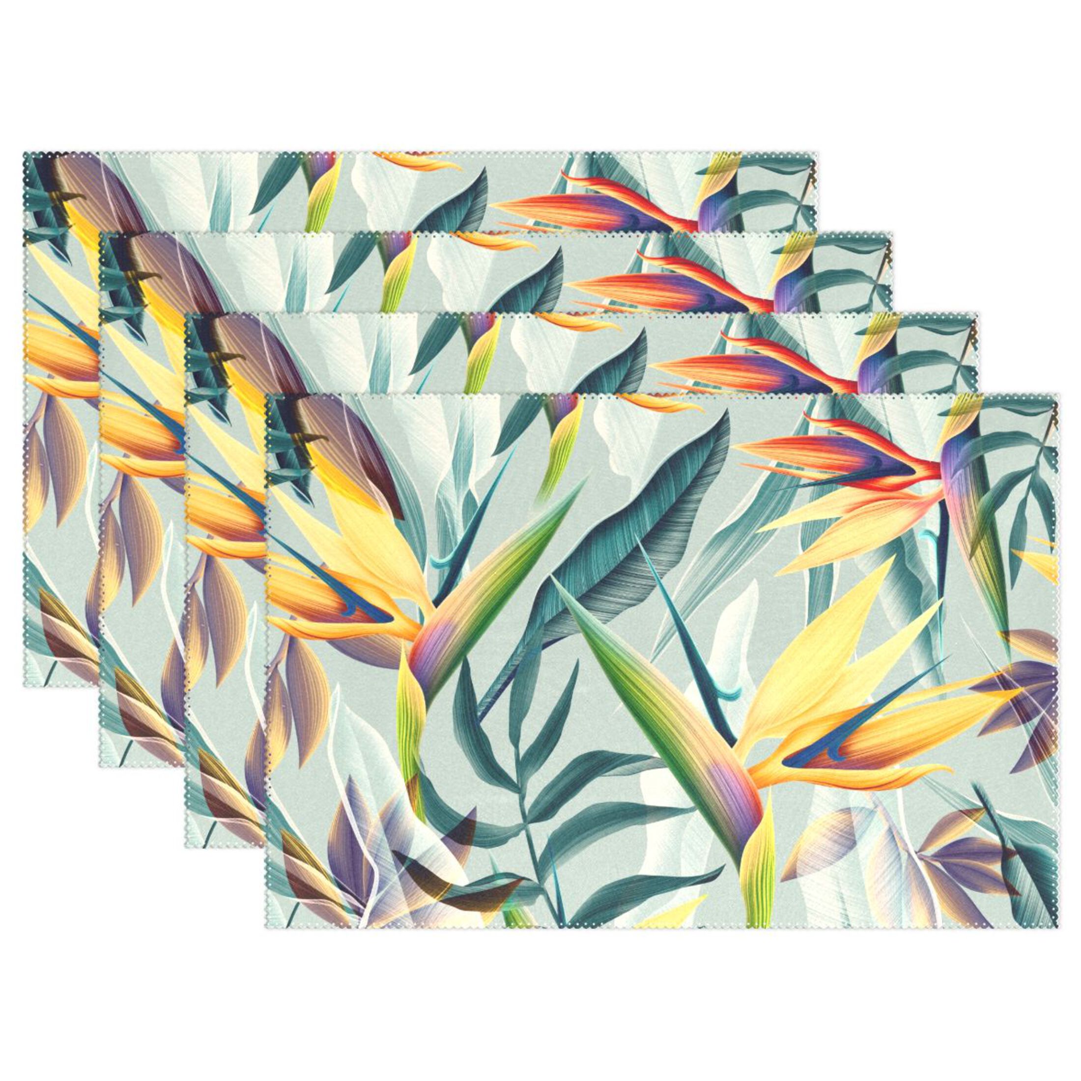 Tropical Leaves with Yellow Placemats Set of 4 Dining Table Mat Linen ...