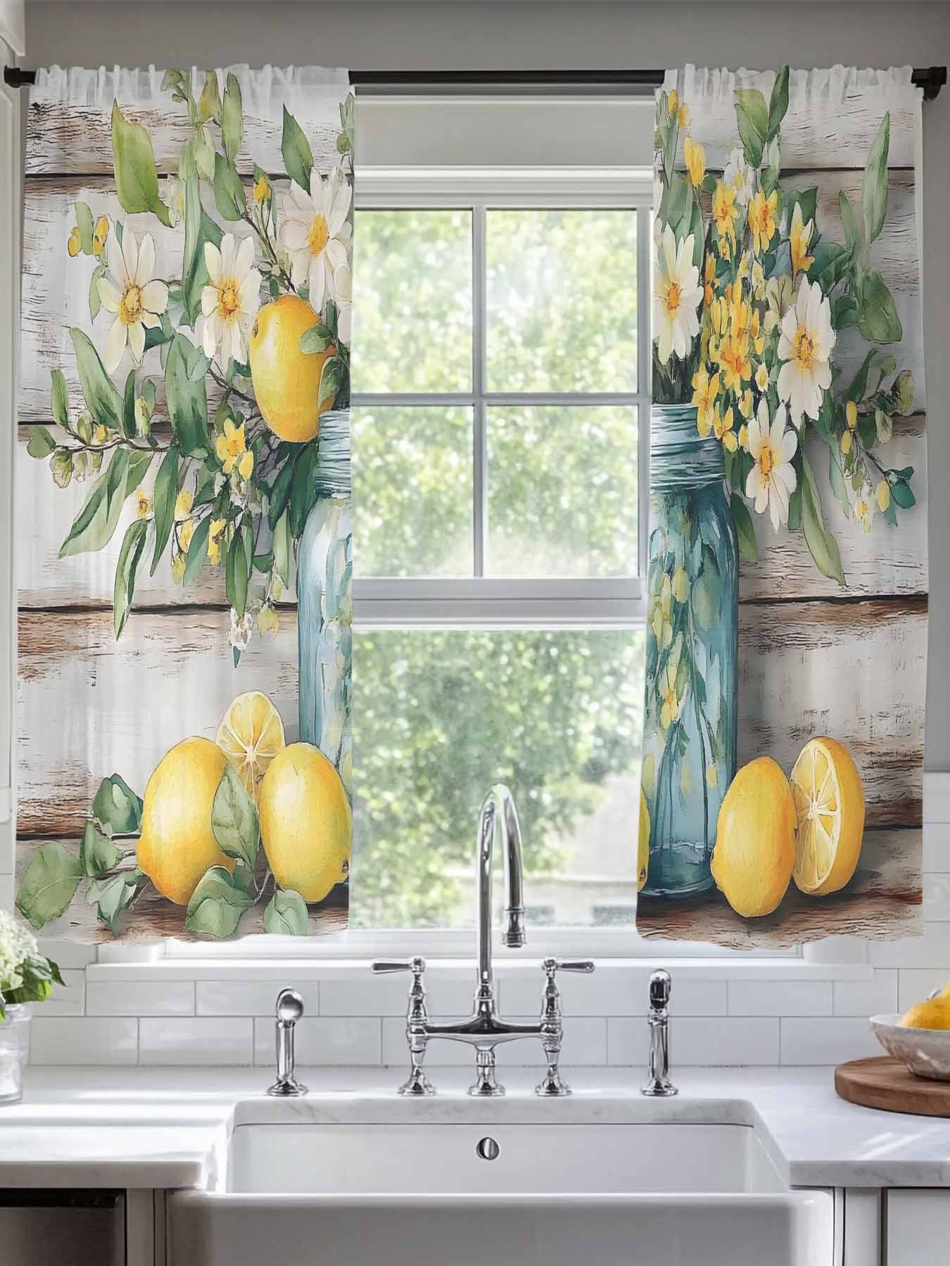 Tropical Lemon Summer Sheer Curtains for Living Room Bedroom Rustic ...