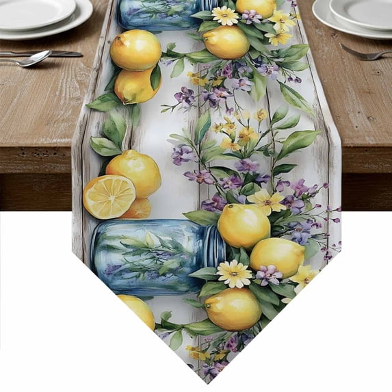 Tropical Lemon Table Runner Linen Burlap Table Runner 36 Inches Small ...