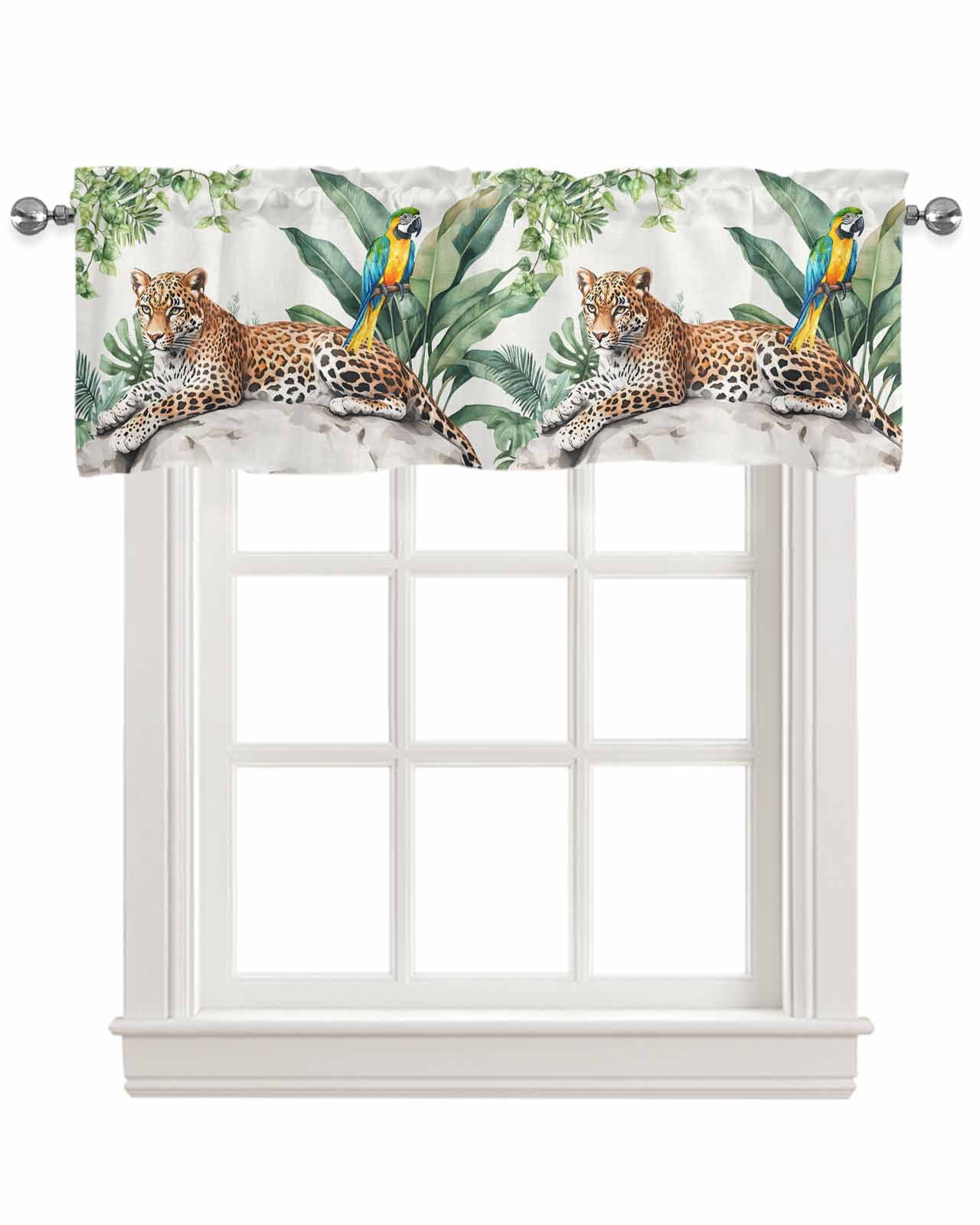 Tropical Leopard Parrot Kitchen Valances for Windows Farmhouse Linen ...