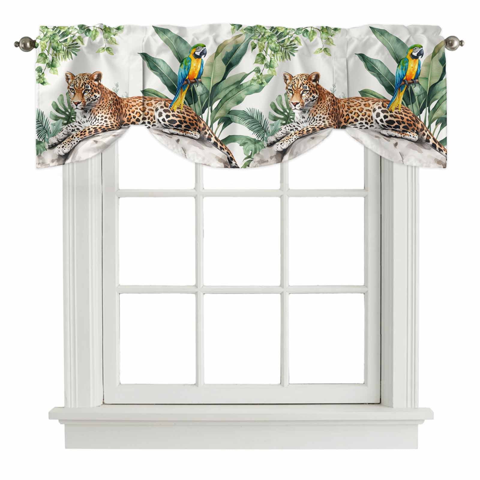 Tropical Leopard Parrot Tie Up Valance Curtains for Windows, Kitchen ...