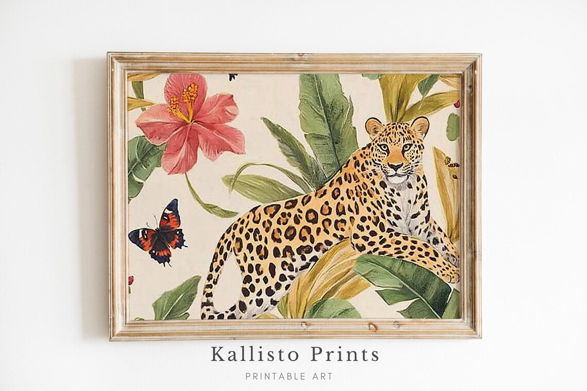 Tropical Leopard Print Poster Wall Art, Jungle Foliage Decor, Exotic ...