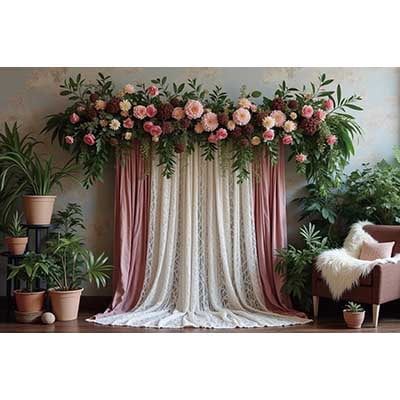 Tropical Living Room Photo Backdrop Bohemian Sofa Bch Chair Drapes ...