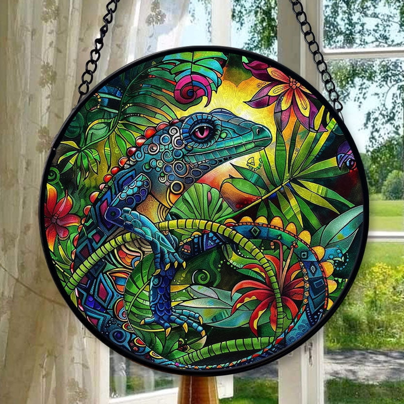 Tropical Lizard Stained Glass Window Hanging Sun Catcher Halloween ...