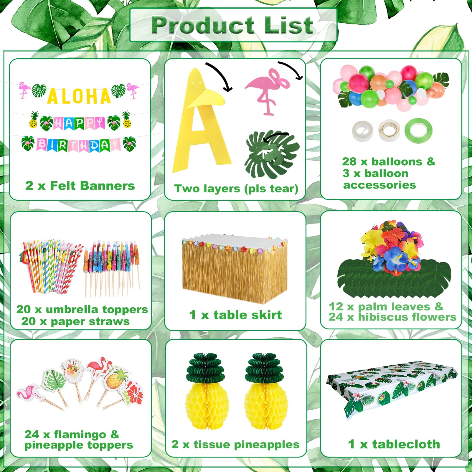 Tropical Luau AJH3 Decoration Pack Hawaiian Beach Theme Flamingo ...