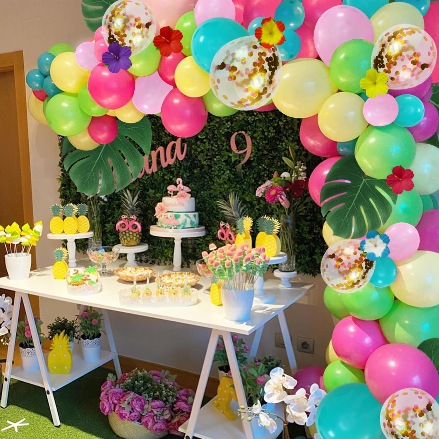 Tropical Luau Balloon Arch Kit with Green Pink Blue Balloons and Palm ... Tropical Luau Balloon Arch Kit with Green Pink Blue Balloons and Palm ...