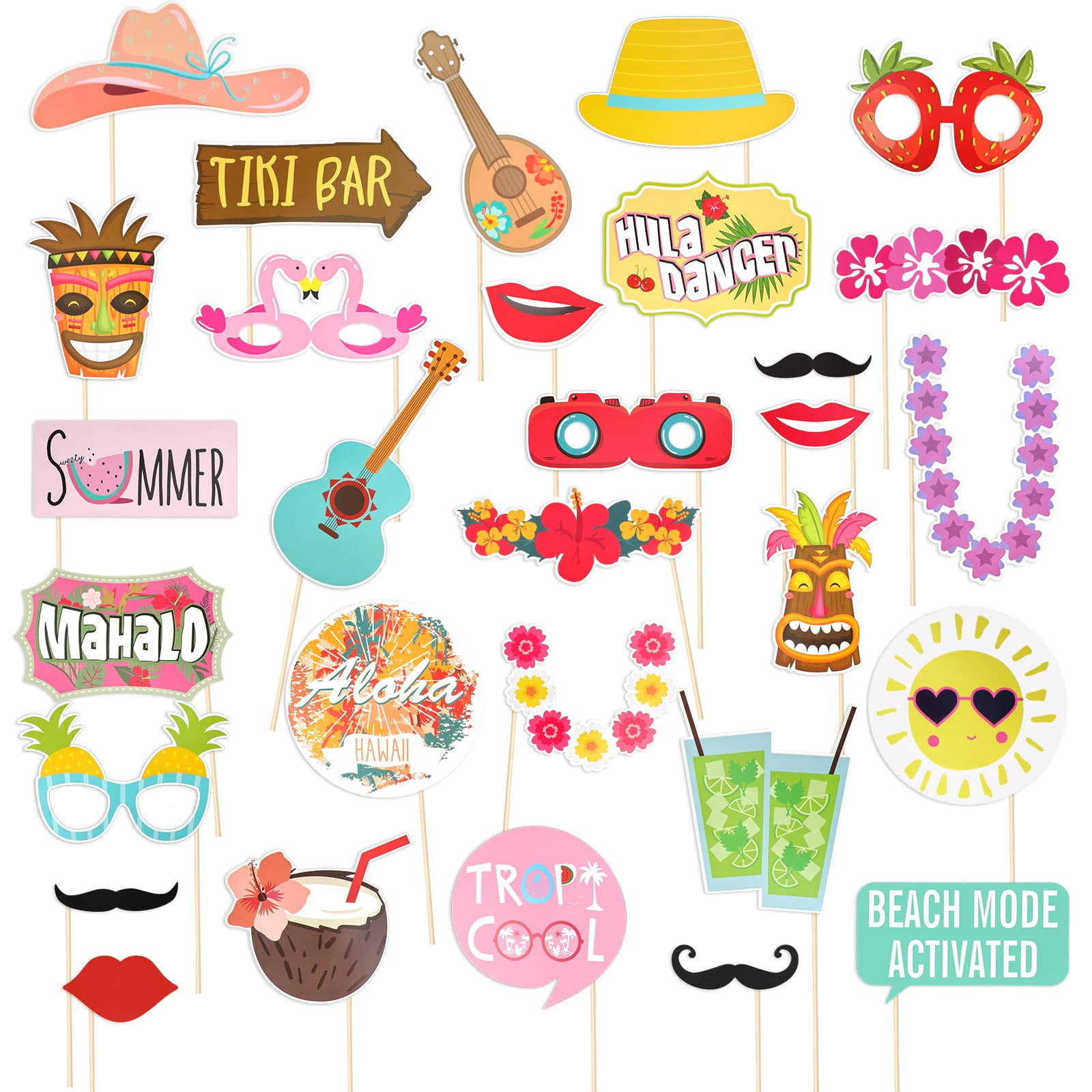 Tropical Luau Party Decorations - 30 Pcs Hawaiian Photo Booth Props Kit ...