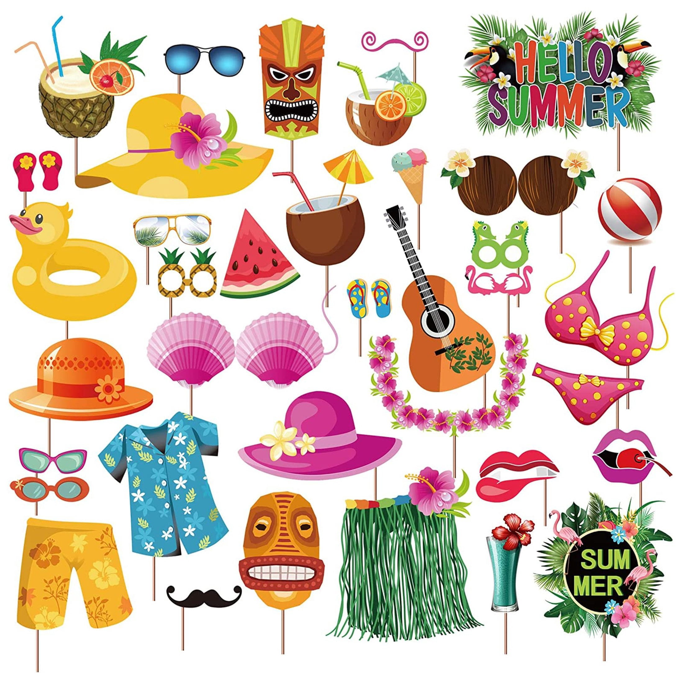 Tropical Luau Photo Prop Set for Memorable Parties - 38 Fun Accessories ...
