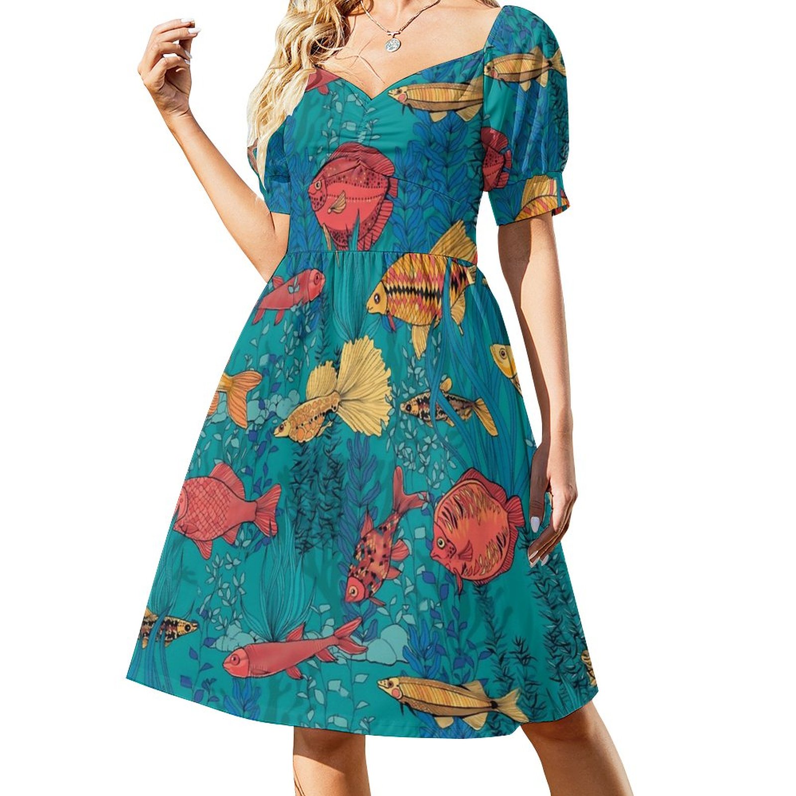 Tropical Marine Casual Dress Shoal of Fish Korean Fashion Dresses Sexy ...