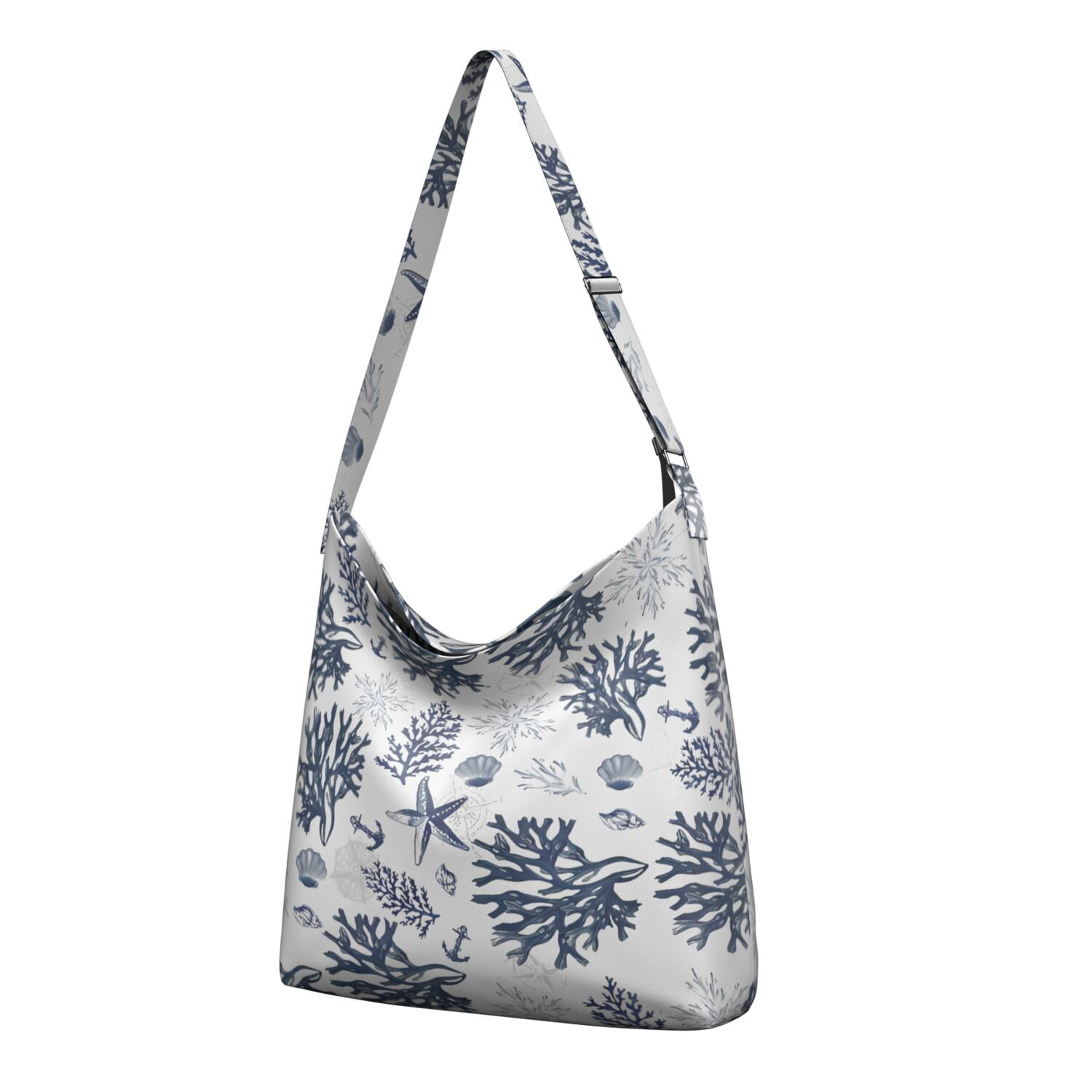 Tropical Marine Life Canvas Tote Bag with Nautical Seashell and ...