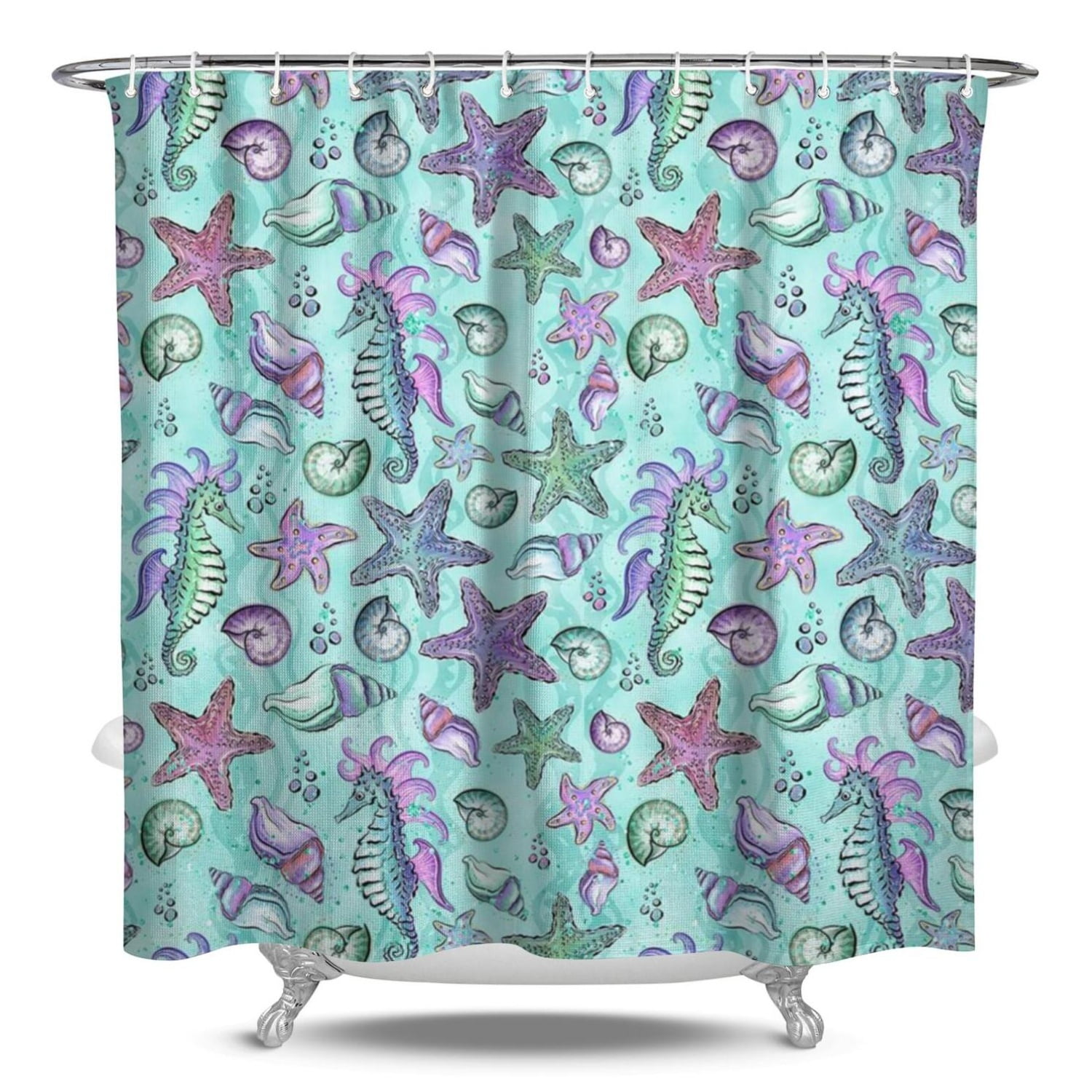 Tropical Marine Life Shower Curtain 84x72 Inch Waterproof Fade ...