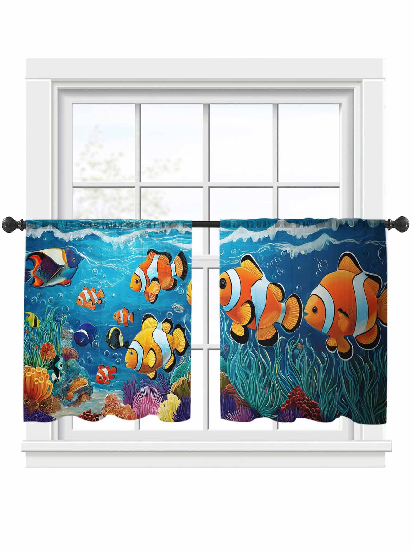 Tropical Marine Sheer Curtains 45 Inch Long 2 Panels, Life Colorful ...