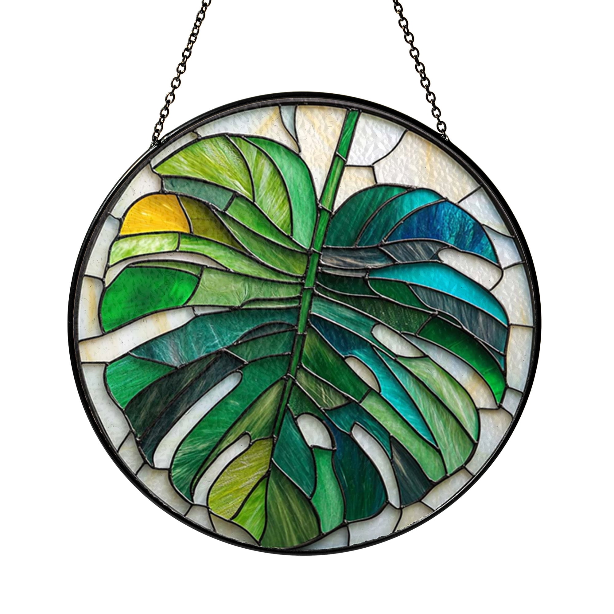 Tropical Monstera Leaf Stained Glass Window Hanging Decorative Glass ...