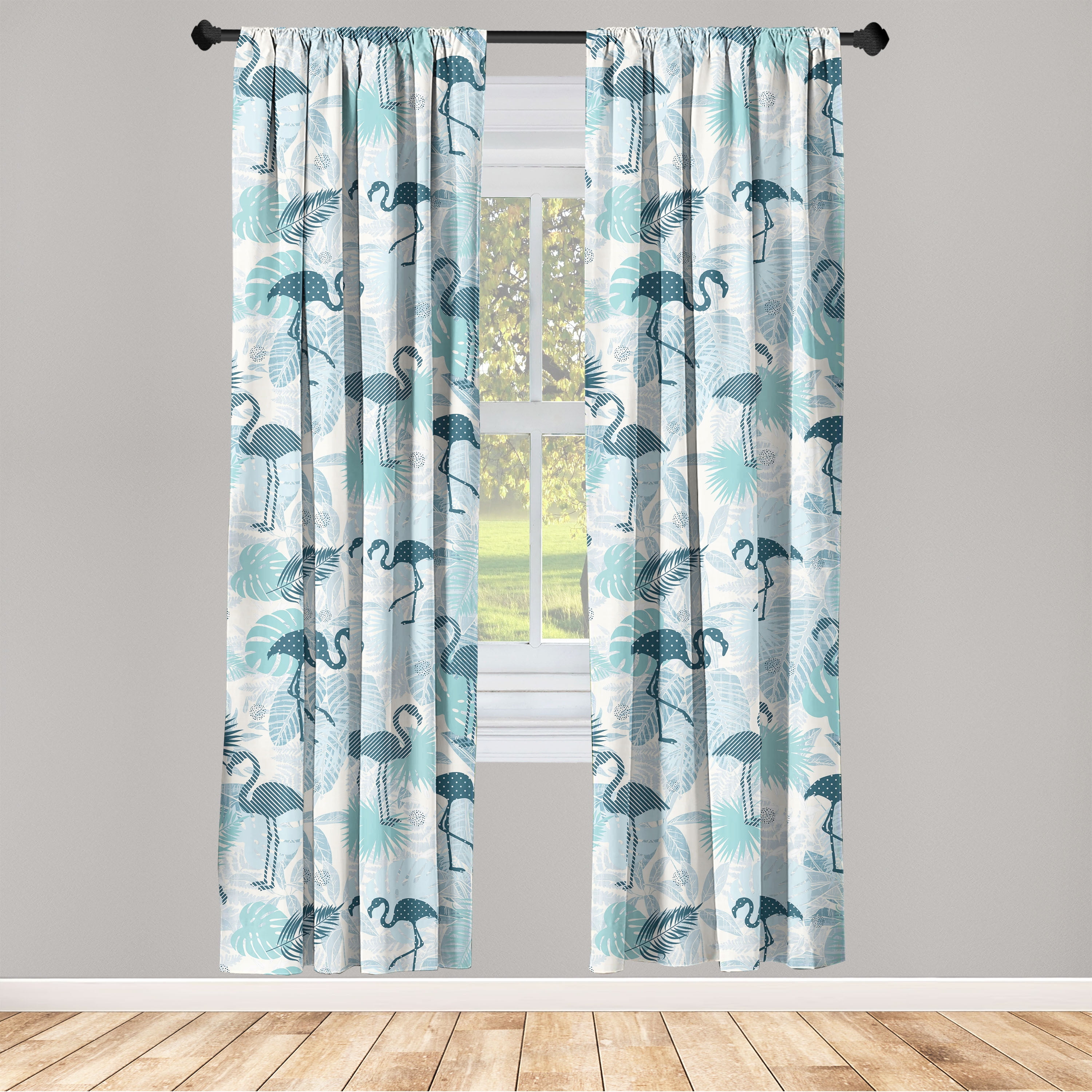 Tropical Nature Window Curtains, Aloha Hawaii Vibes Flamingo and Palm ...