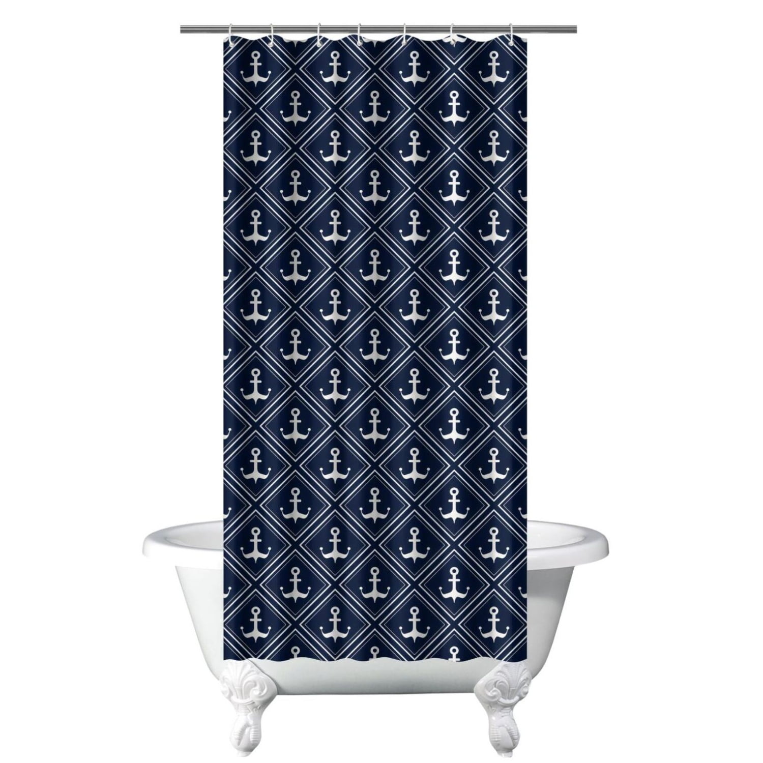 Tropical Nautical Anchor Shower Curtain with Boat, Sea, Seaside Coastal ...