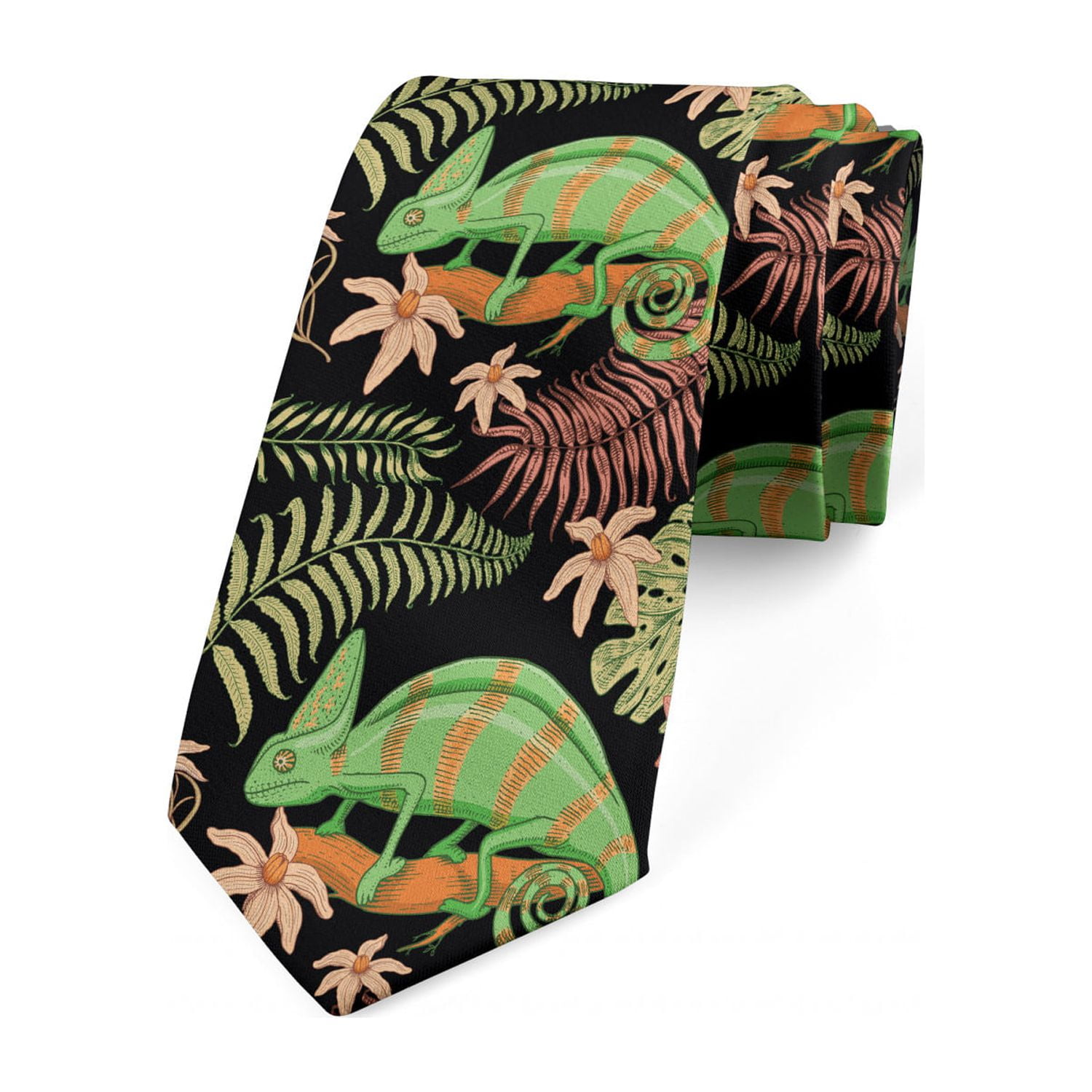 Tropical Necktie, Chameleon Lizard Exotic, Dress Tie, 3.7", Charcoal ...