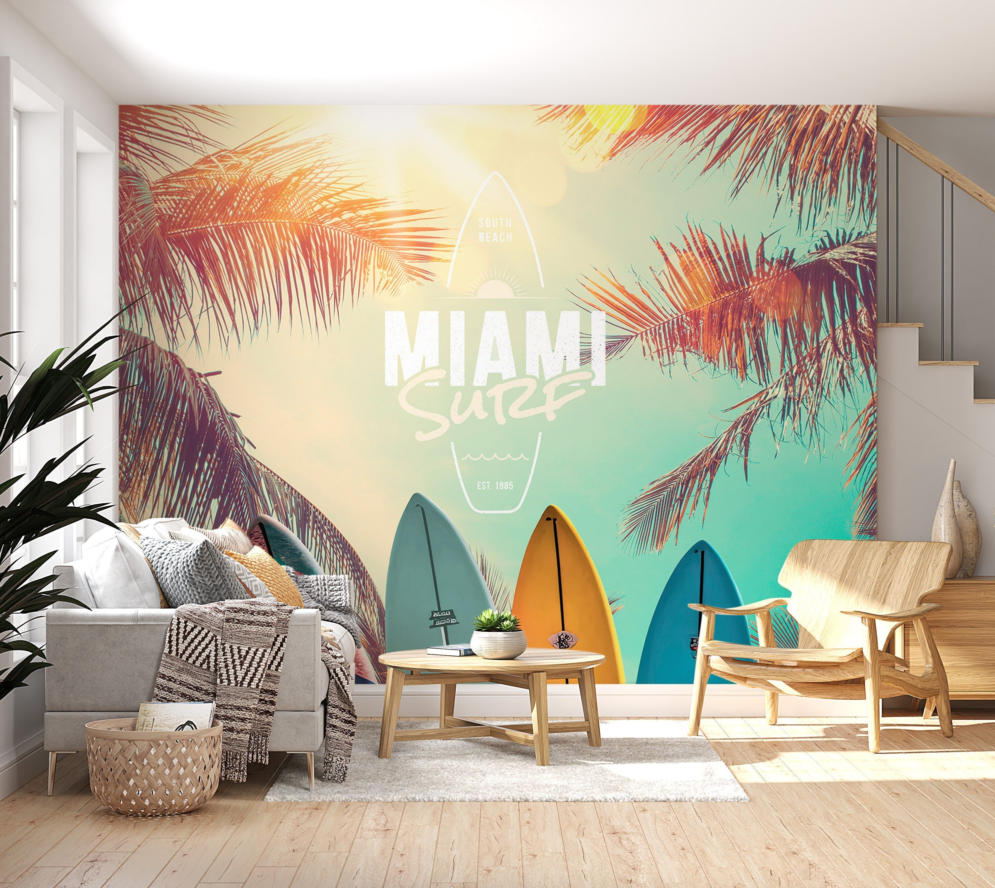 Tropical Non-pasted Wallpaper Wall Mural - South Beach Miami Surf ...