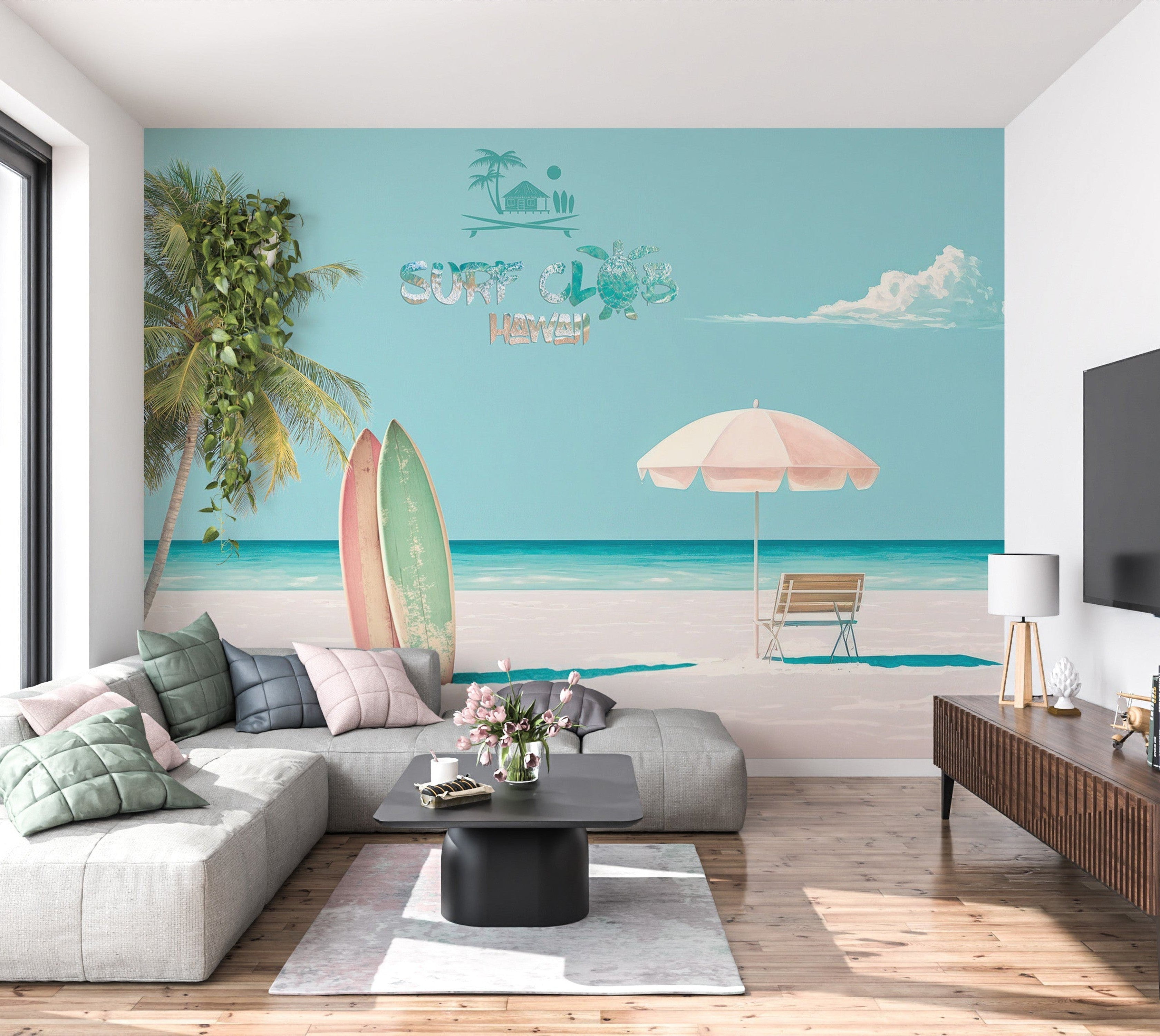 Tropical Non-pasted Wallpaper Wall Mural - Surf Club Hawaii - Walmart.com