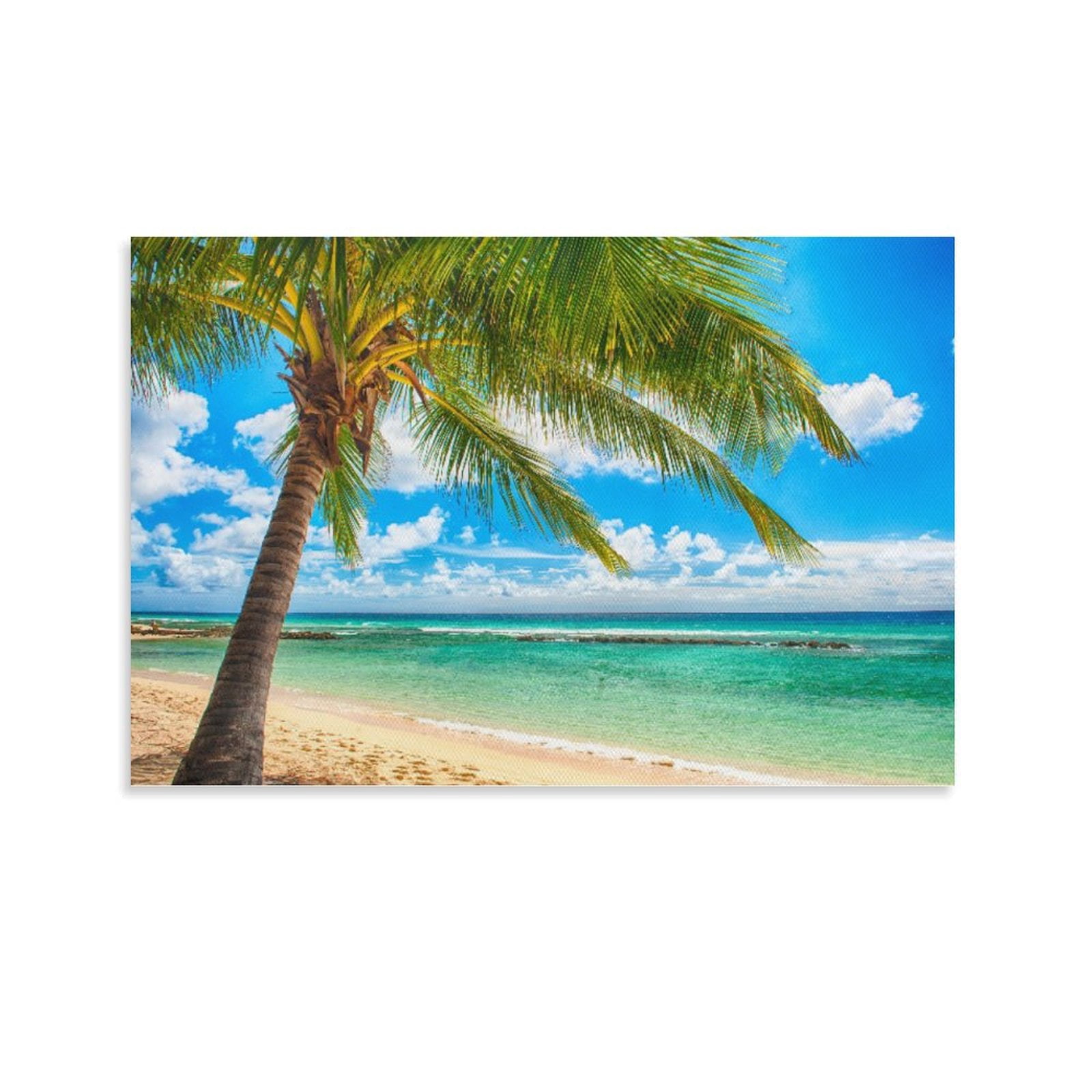 Tropical Ocean Beach Coconut Palm Tree Blue Skyline Poster Decorative ...