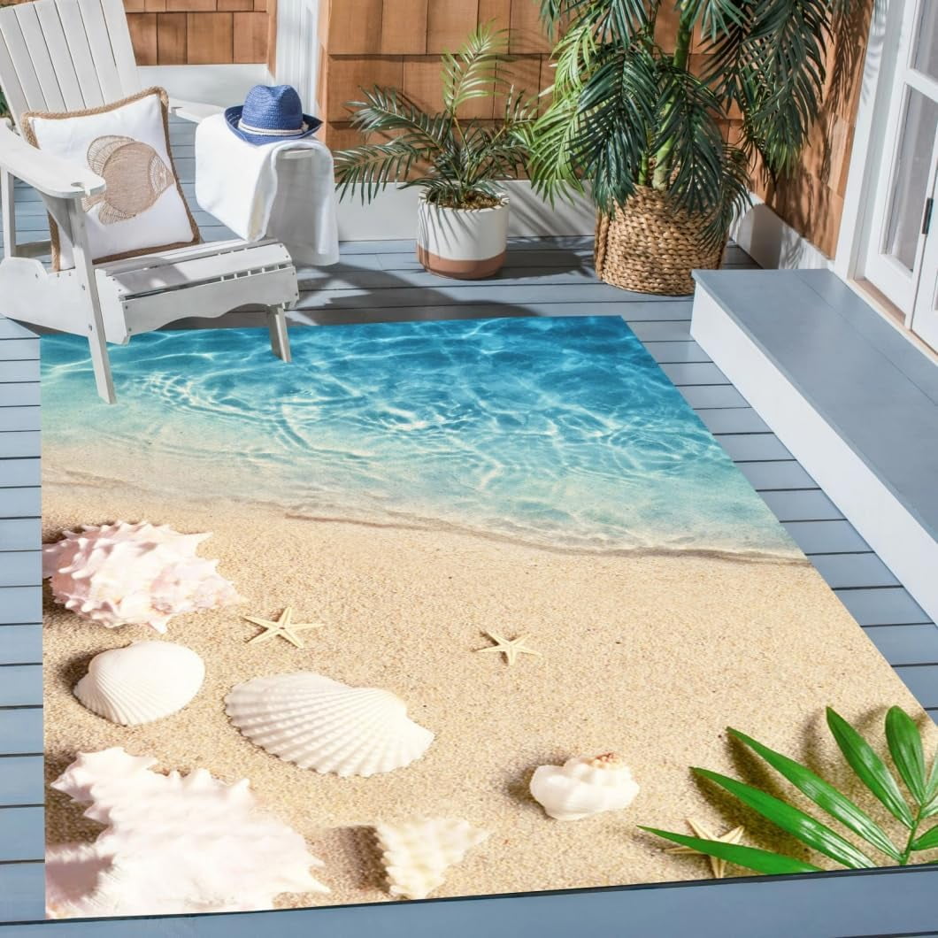 Tropical Ocean Beach Indoor Outdoor Area Rug 3' x 4' Washable for Patio ...