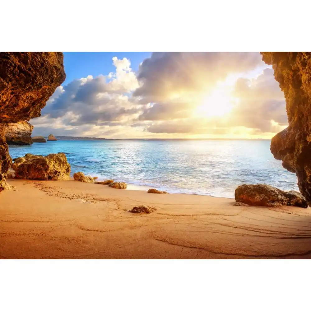 Tropical Ocean Beach Photography Backdrop Sunset Seaside Sands Waves ...