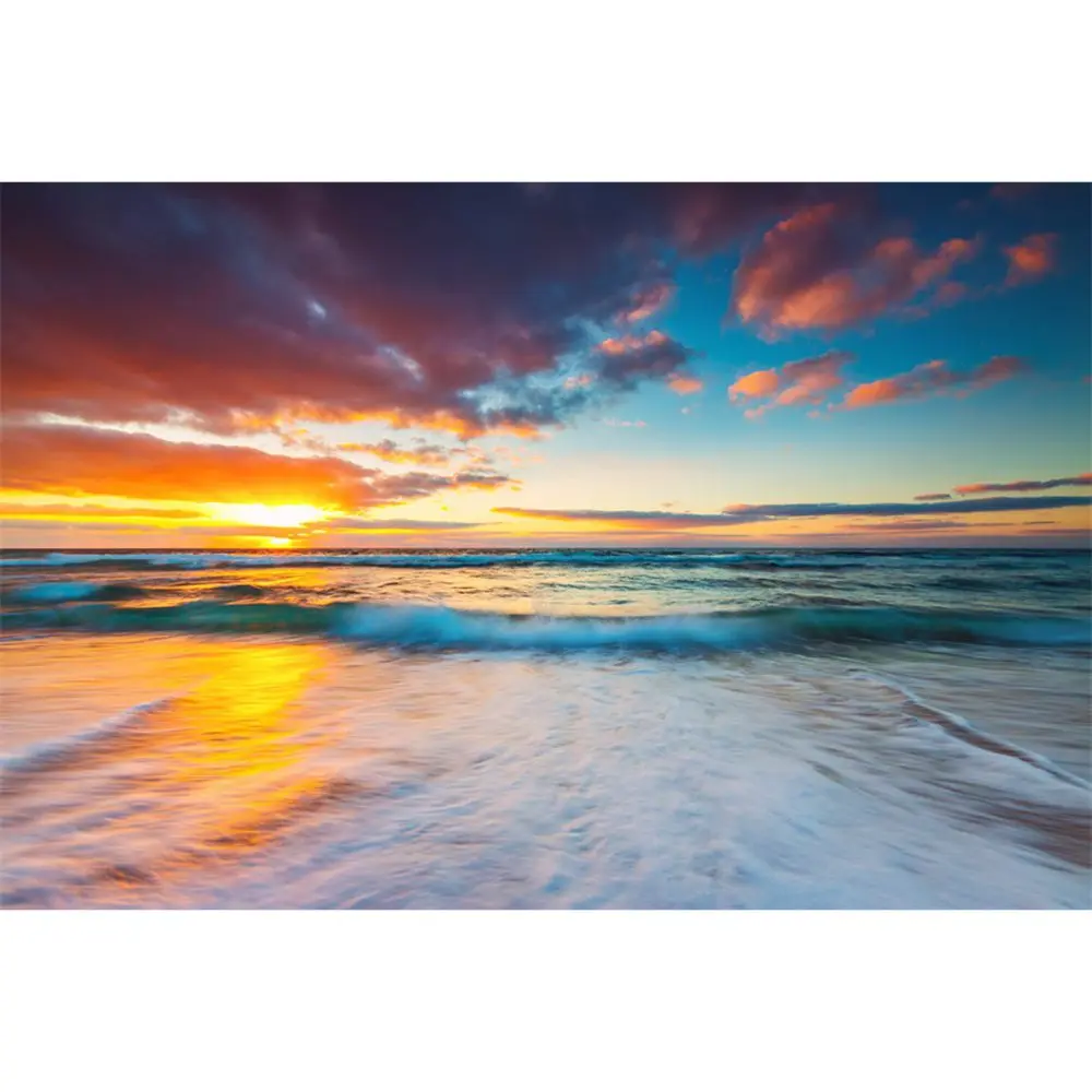 Tropical Ocean Beach Photography Backdrop Sunset Seaside Sands Waves ...