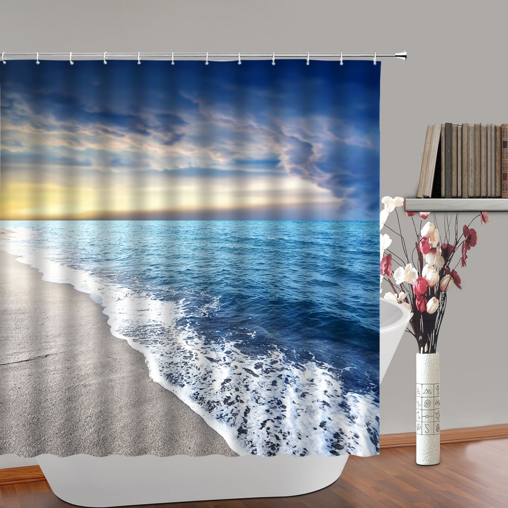 Tropical Ocean Beach Shower Curtain for Bathroom Decor Sea Blue Sky ...