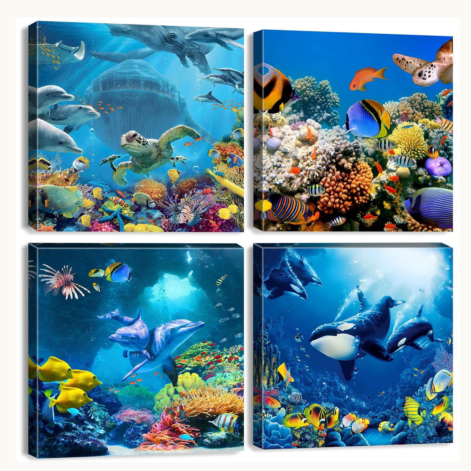 Tropical Ocean Coral Reef Dolphin Fish Underwater Canvas Wall Art for ...
