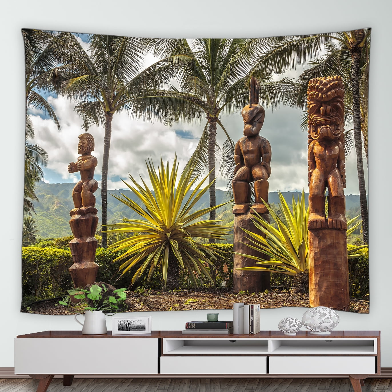 Tropical Ocean Hawaii Landscape Tapestry Palm Trees Nature Scenery ...