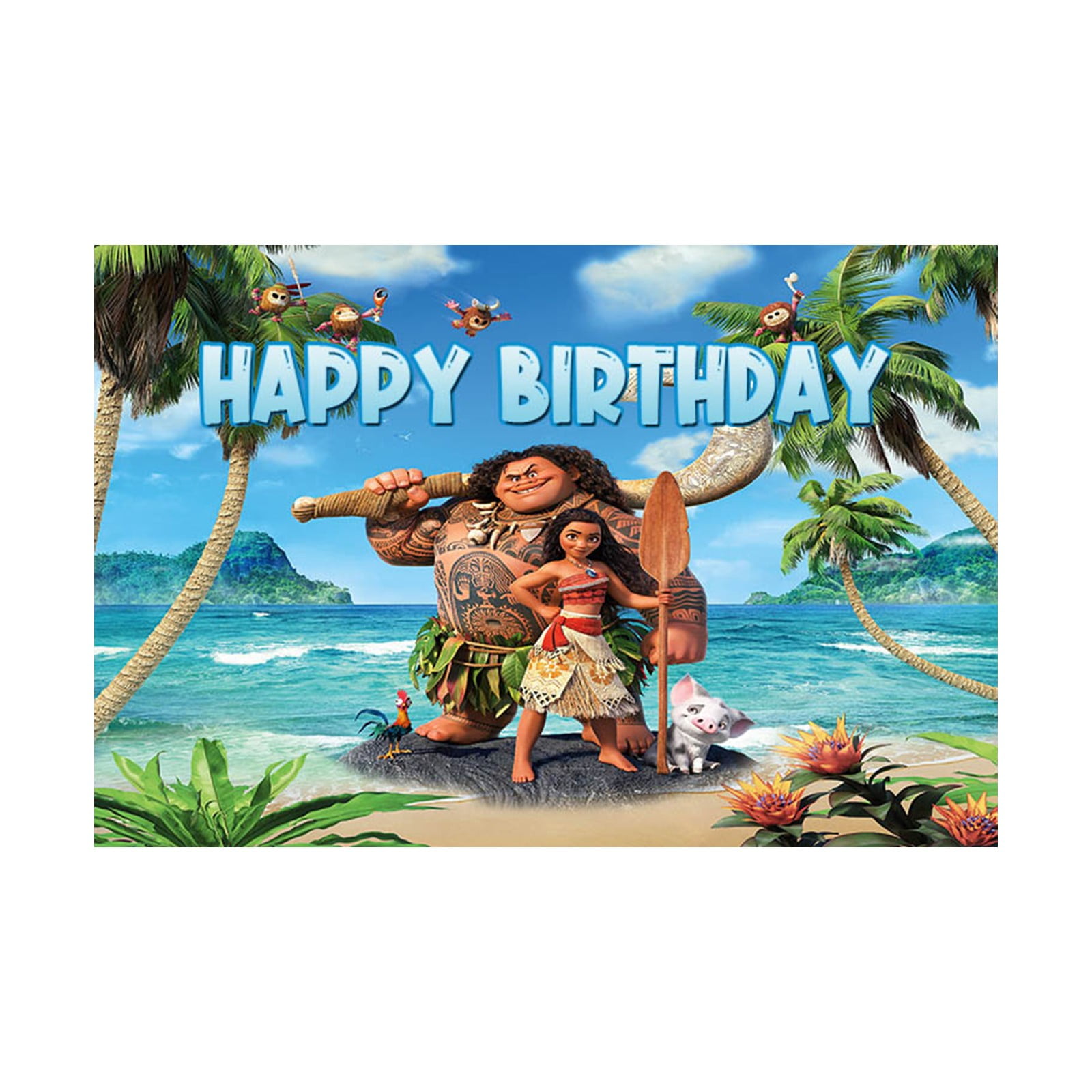 Tropical Ocean Island Birthday Party Backdrop, Happy Birthday Banner ...