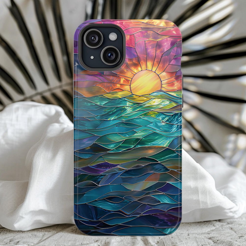 Tropical Ocean Sunset Stained Glass Art Compatible Phone Case for ...