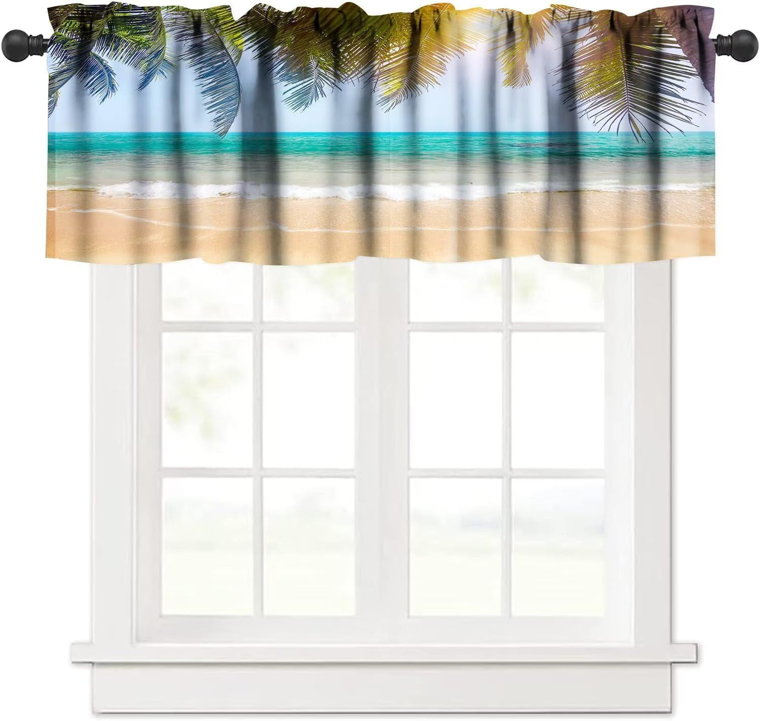 Tropical Ocean Valance Curtain Palms Island Summer Beach Foamy Sea ...