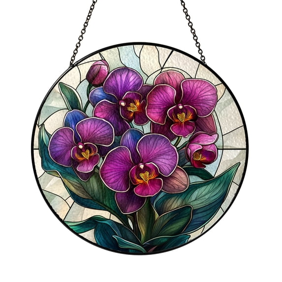 Tropical Orchid Stained Glass Style Suncatcher, Fantasy Floral Window ...