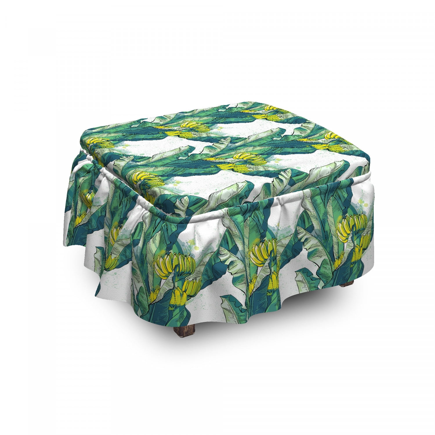 Tropical Ottoman Cover, Banana Tree Exotic Fruits, 2 Piece Slipcover ...