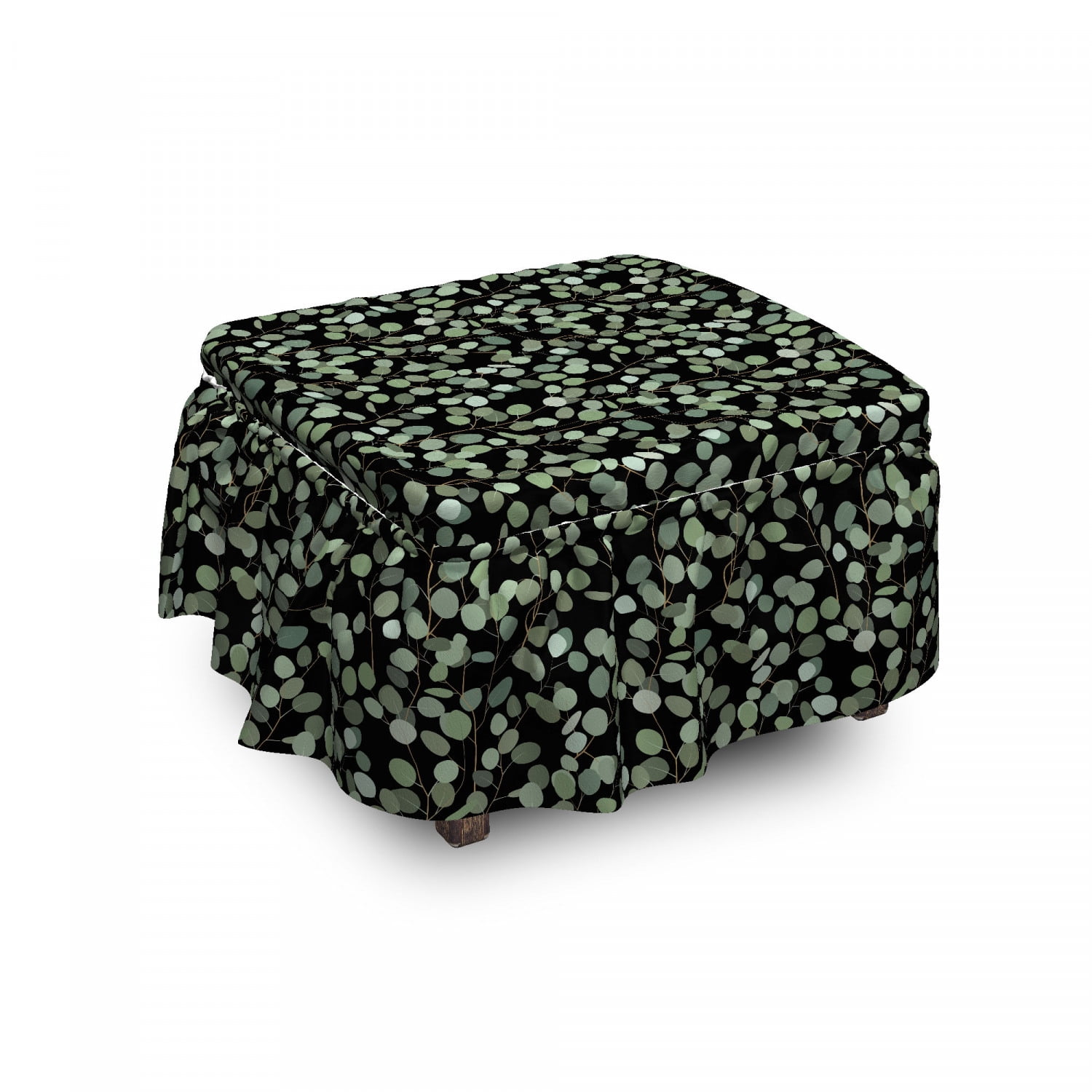 Tropical Ottoman Cover, Exotic Foliage Hand Drawn, 2 Piece Slipcover ...